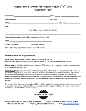 Fillable Online Rogest Sechelt Summer Art Program August 6 -8 , 2013 ...