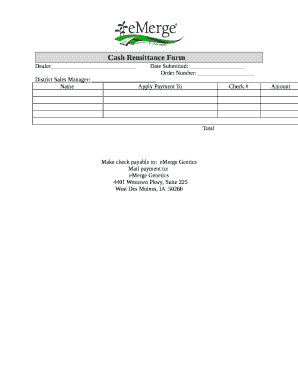 Fillable Online Cash Remittance Form - bemergegeneticsbbcomb Fax Email ...
