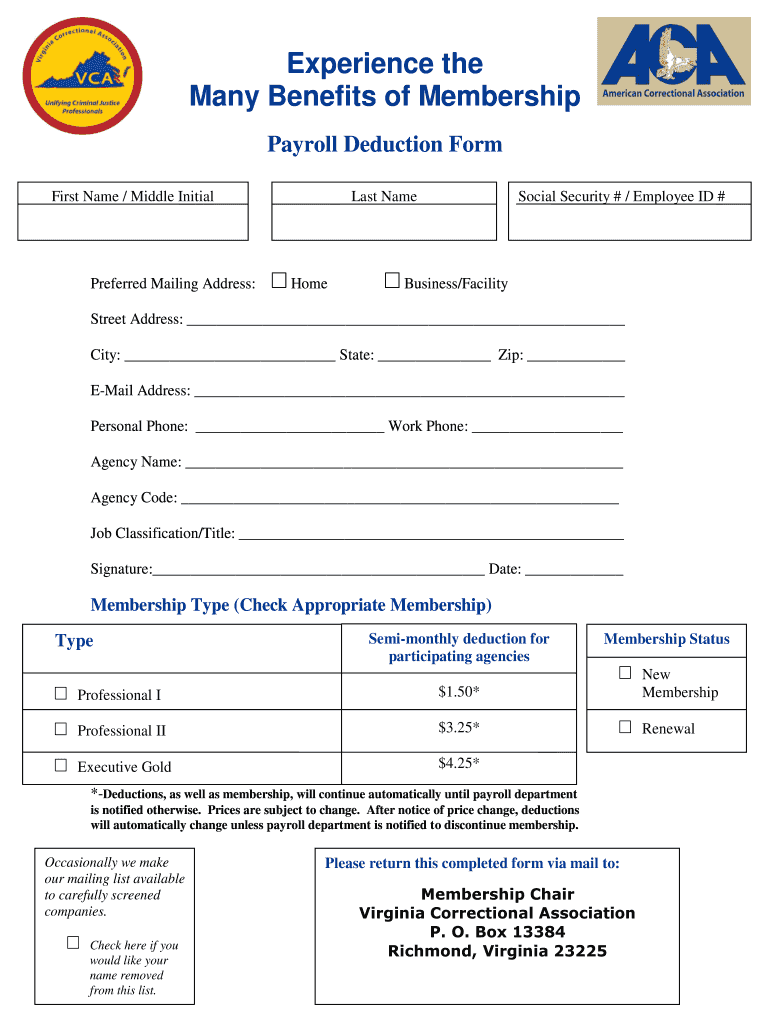 Fillable Online vca-aca Experience the Many Benefits of Membership ...