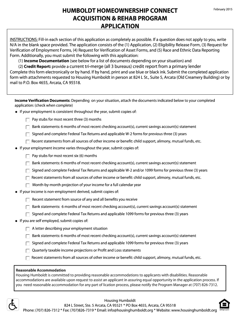 Fillable Online housinghumboldt Homeownership Connect Application ...