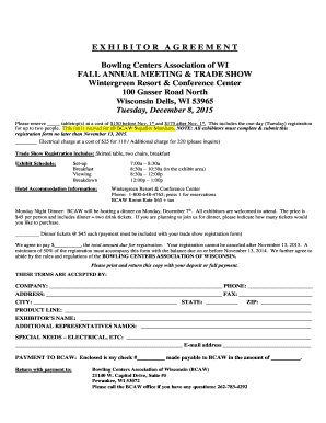 Fillable Online Printable Exhibitor Agreement - Bowling Centers ...