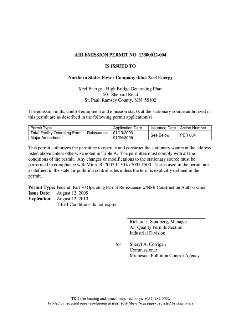 Fillable Online pca state mn Air Emission Permit No 12300012-004 Is ...