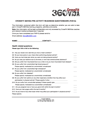 Fillable Online CROSSFIT 360VIDA PRE-ACTIVITY READINESS Fax Email Print ...