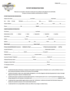Fillable Online PATIENT INFORMATION FORM - jamboreedentistrycom Fax ...