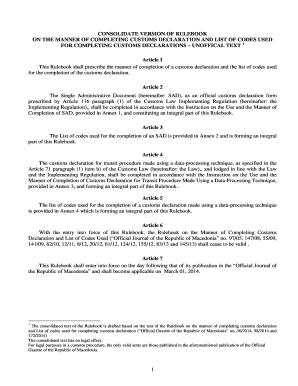 Fillable Online customs gov CONSOLIDATE VERSION OF RULEBOOK ON THE ...