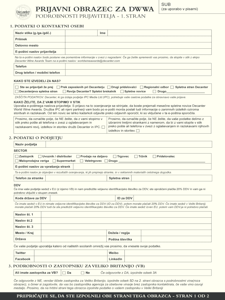 Fillable Online decanter media ipcdigital co WORLD WINE Podrobnosti PriJAVitELJA - 1 strAn Fax ...