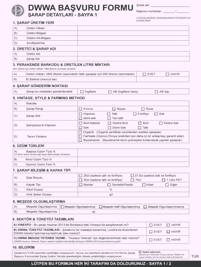 Fillable Online decanter media ipcdigital co DWWA BAVURU FORMU irket ad Bavuru numaras ARAP Fax ...