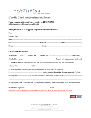 Fillable Online Credit Card Authorisation Form - Transition Systems ...