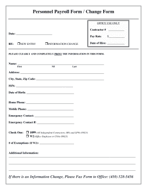 Fillable Online Personnel Payroll Form Change Form ...