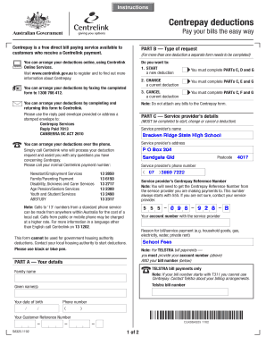 Fillable Online bracridgshs eq edu Centrelink centrepay deductions ...