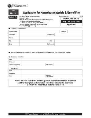 Fillable Online japanaerospace FORM 9 Application for Hazardous materials amp Use of Fire Fax ...