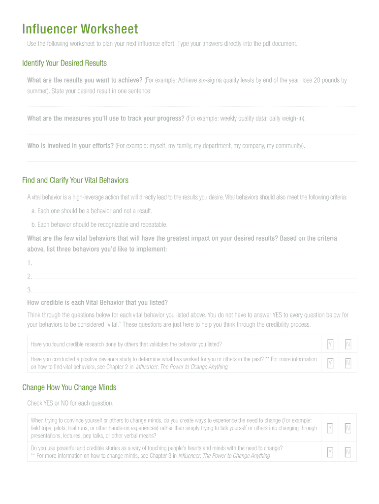 Fillable Online mchnutritionpartners ucla Influencer Worksheet ...