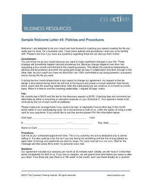 Fillable Online Sample Welcome Letter 4 Policies and Procedures Fax ...