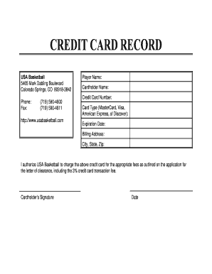 Fillable Online CREDIT CARD RECORD - bWebpontb Fax Email Print - pdfFiller