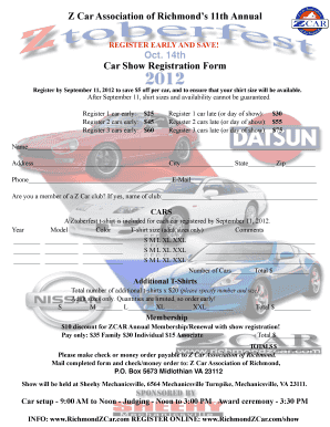 Fillable Online REGISTER EARLY AND SAVE Oct 14th Car Show Registration ...