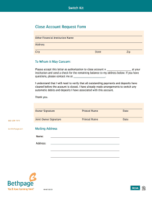 Fillable Online Switch Kit - Close Your Old Account Switch Kit ...