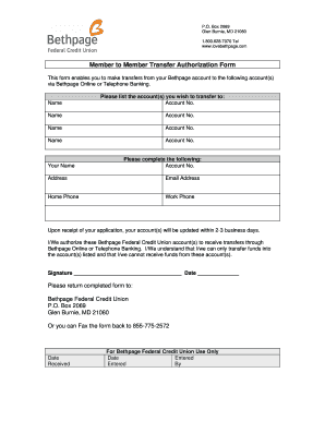 Fillable Online Member to Member Transfer Authorization Form Fax Email ...