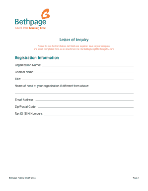 Fillable Online Letter of Inquiry Registration Information Fax Email ...