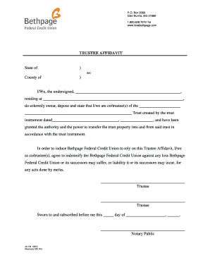 Fillable Online TRUSTEE AFFIDAVIT - Bethpage Federal Credit Union Fax Email Print - pdfFiller