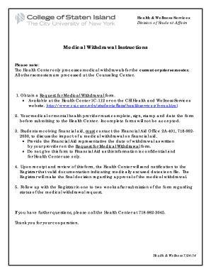 Fillable Online Medical Withdrawal Instructions Fax Email Print - pdfFiller