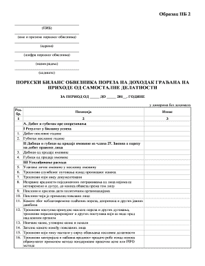 Fillable Online Obrazac PB 2 - Poreski bilans obveznika poreza na dohodak graana na prihode od ...