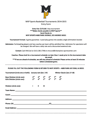Fillable Online MVP Sports Basketball Tournaments 2014-2015 Entry Form ...