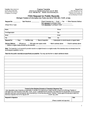 Fillable Online Freeman Township FOIA Request Public Records Form Fax ...