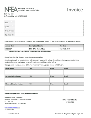 Fillable Online Invoice - National Pension Education Association Fax ...