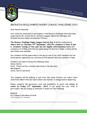 Fillable Online stpatrickspsgympie qld edu Broncos/boq gympie rugby ...