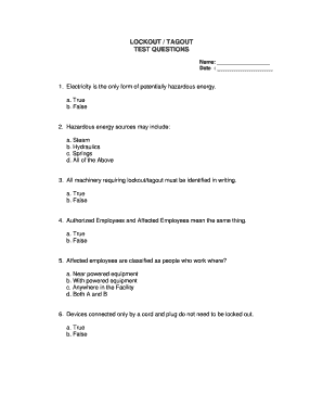 Fillable Online LOCKOUT TAGOUT TEST QUESTIONS - Safety Source ...