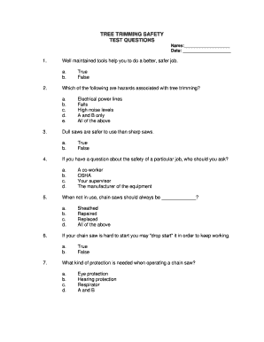 Fillable Online TREE TRIMMING SAFETY TEST QUESTIONS Name Date Fax Email ...