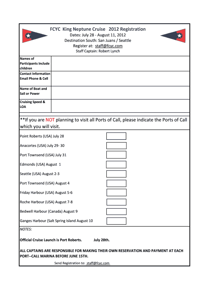 Fillable Online BFCYCb King Neptune Cruise 2012 Registration Fax Email ...