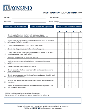 Fillable Online DAILY SUSPENSION SCAFFOLD INSPECTION ...
