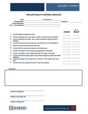 Fillable Online SEALANT QUALITY CONTROL CHECKLIST Fax Email Print ...