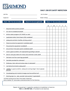 Fillable Online DAILY JOB bSITEb SAFETY INSPECTION ...