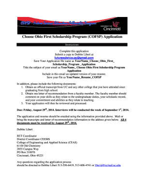 Fillable Online ceas3 uc Choose Ohio First Scholarship Program (COFSP) Application Instructions ...