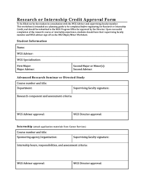 Fillable Online www2 clarku Research or Internship Credit Approval Form ...
