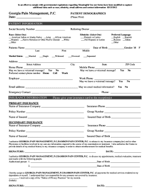 Fillable Online gapain REV PT DEMOGRAPHICS Fax Email Print - pdfFiller