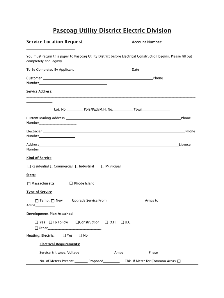 Fillable Online pud-ri Service Location Request Form - Pascoag Utility District Fax Email Print ...