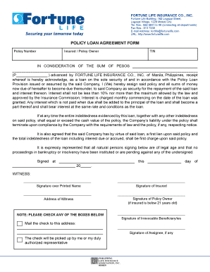 Fillable Online POLICY LOAN AGREEMENT FORM Fax Email Print - pdfFiller