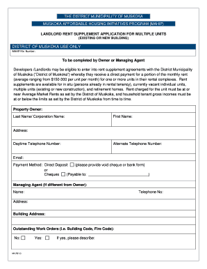 Fillable Online LANDLORD RENT SUPPLEMENT APPLICATION FOR MULTIPLE UNITS ...