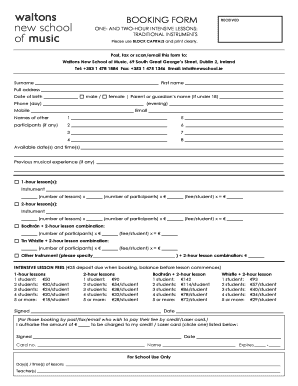 Fillable Online newschool Booking Form Intensive Lessons Trad ...