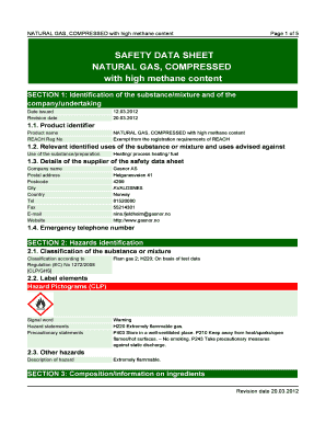 Fillable Online gasnor SAFETY DATA SHEET NATURAL GAS, COMPRESSED ...
