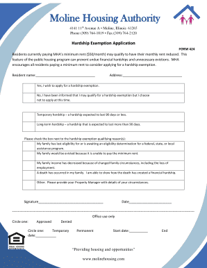 Fillable Online Hardship Exemption Form 424 - Moline Housing Authority ...