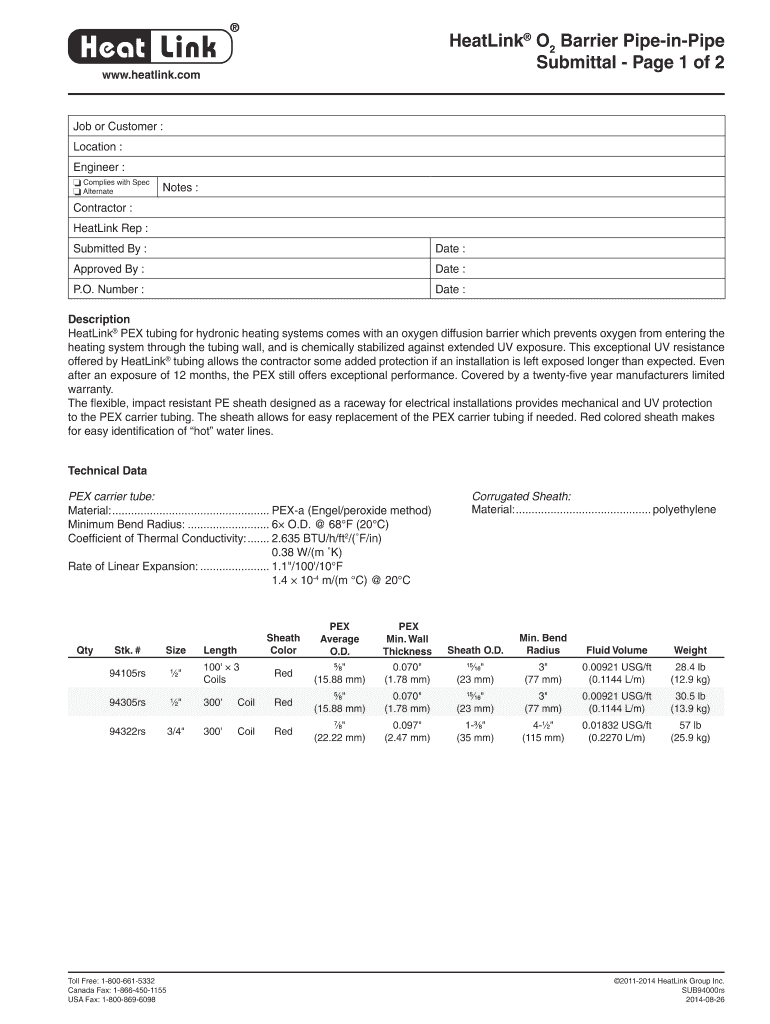 Fillable Online HeatLink O2 Barrier PipeinPipe Fax Email Print - pdfFiller