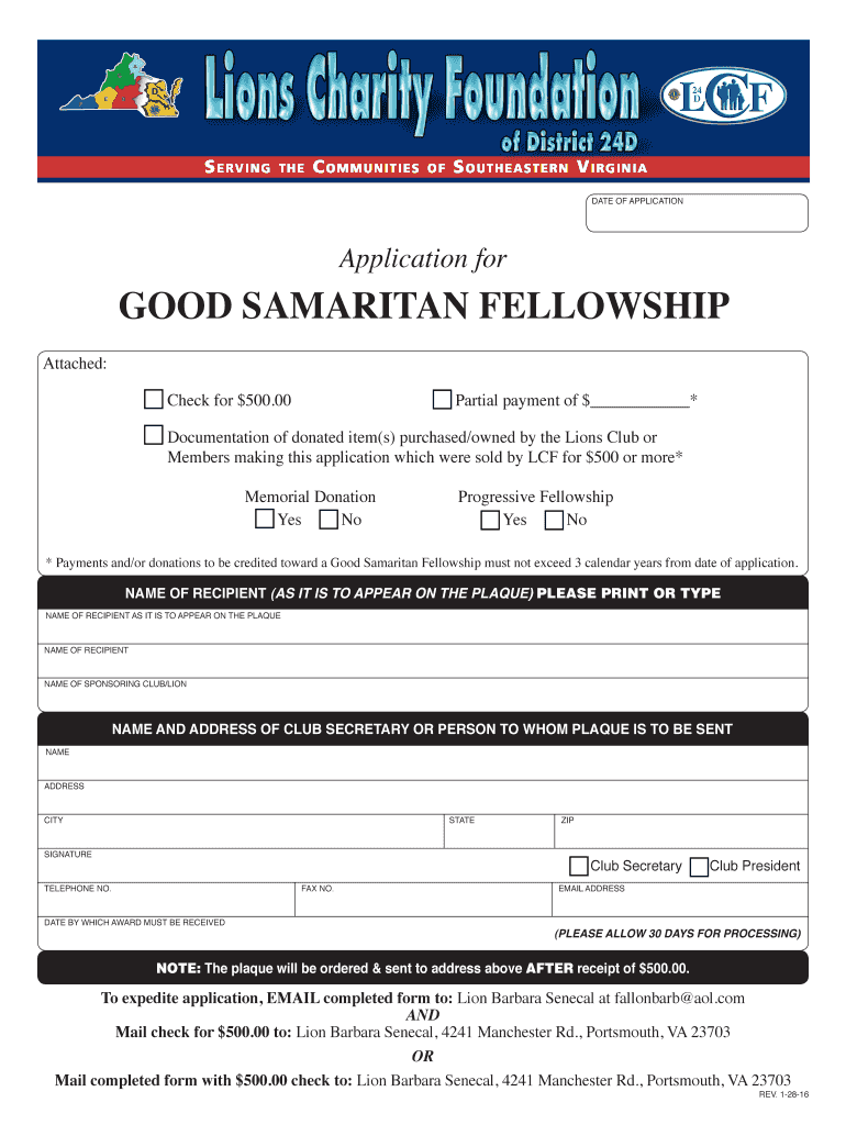 Fillable Online lcf24d Application for Good Samaritan FellowShip ...