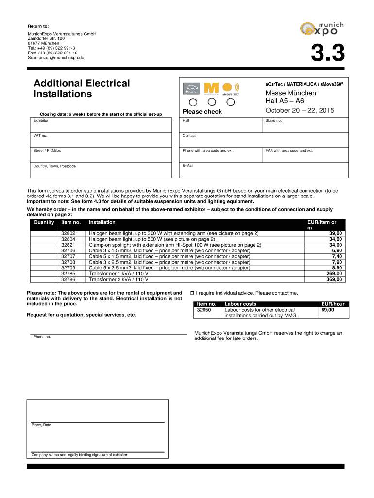 Fillable Online Additional Electrical Installations - eCarTec Fax Email ...