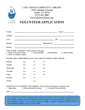 Fillable Online Volunteer Application Form - Lake Travis Community ...