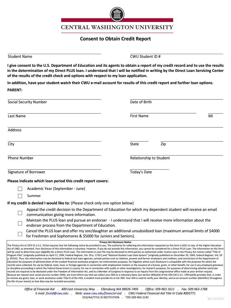 Fillable Online cwu CWU Student ID # Fax Email Print - pdfFiller
