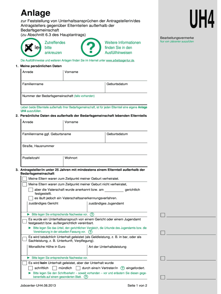 Ausfüllbar Online hamm Alg II Anlage UH4 zur Feststellung von ...